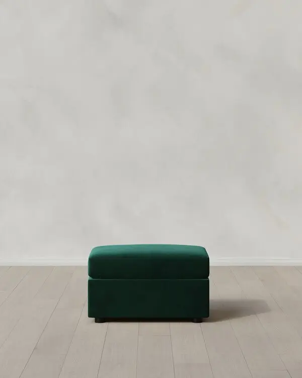 Quince Brennan Ottoman In Performance Velvet - Spruce