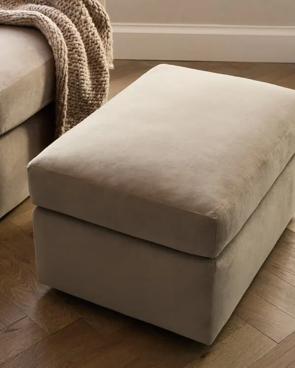 Quince Brennan Ottoman In Performance Velvet - Spruce