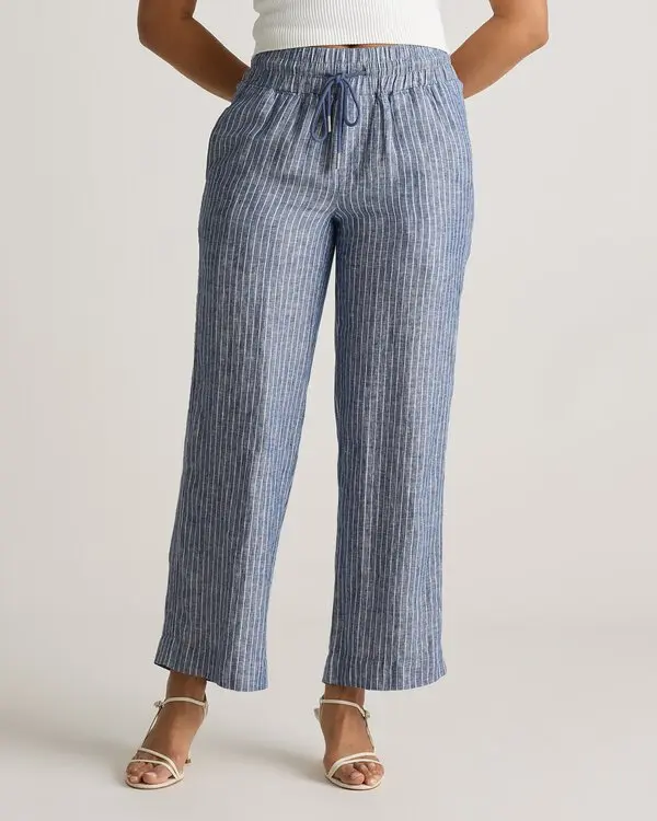 Quince 100% European Linen Wide Leg Pants - Chambray Stripe