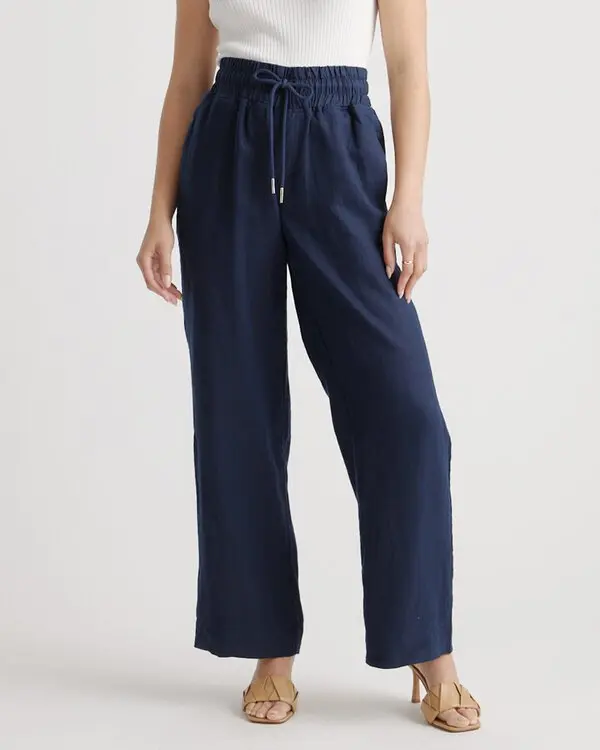 Quince 100% European Linen Wide Leg Pants With Drawstring Waist - Deep Navy