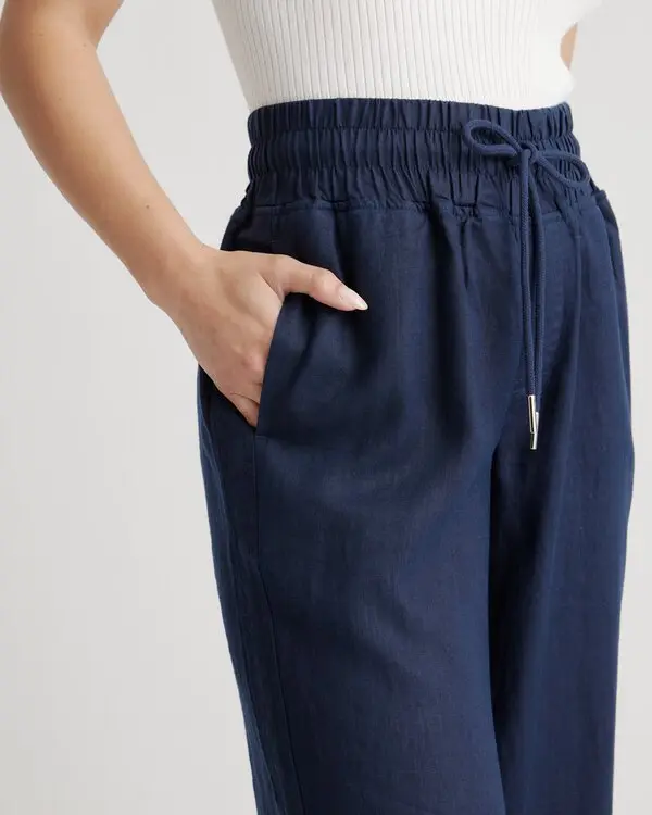 Quince 100% European Linen Wide Leg Pants With Drawstring Waist - Deep Navy