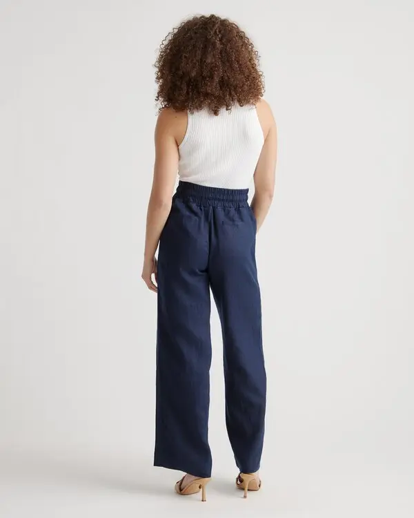 Quince 100% European Linen Wide Leg Pants With Drawstring Waist - Deep Navy