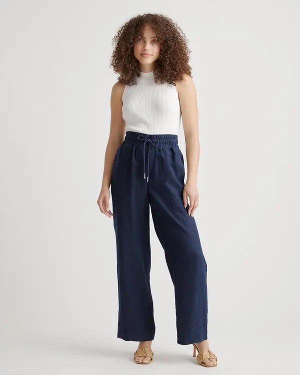 Quince 100% European Linen Wide Leg Pants With Drawstring Waist - Deep Navy