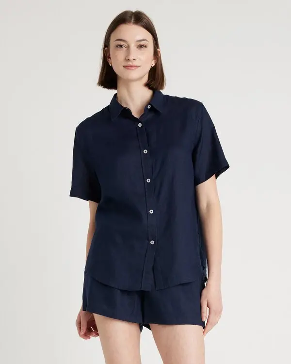 Quince 100% European Linen Shorts Pajama Set - Deep Navy