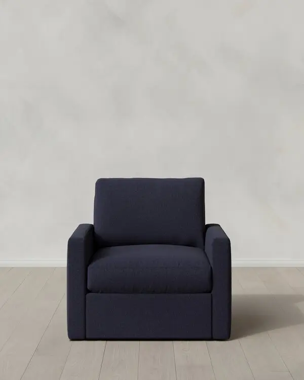 Quince Brennan Swivel Chair In Performance Basketweave - Navy