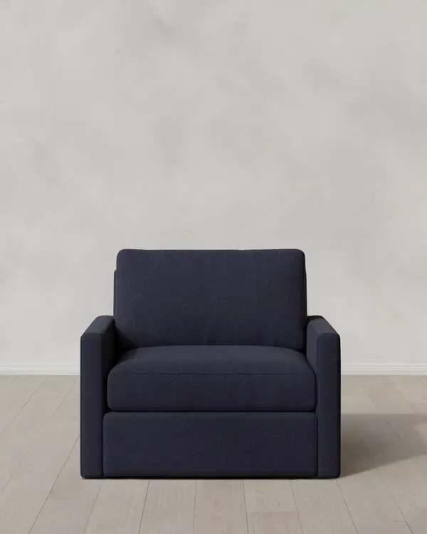 Quince Brennan Swivel Chair In Performance Basketweave - Navy