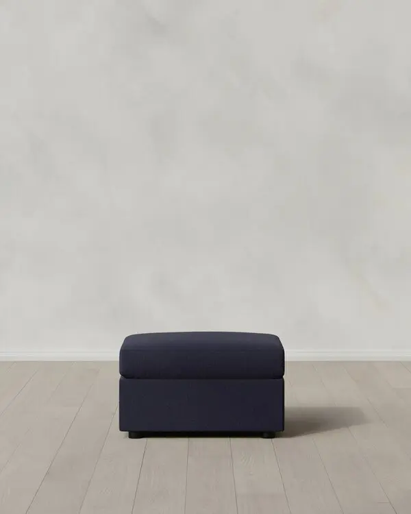 Quince Brennan Ottoman In Performance Basketweave - Navy