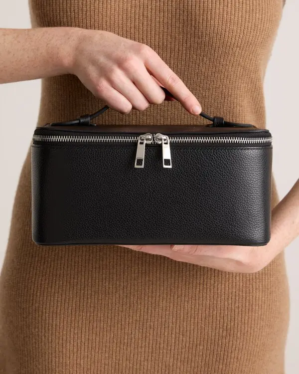 Quince Italian Leather Travel Cosmetic Case - Black