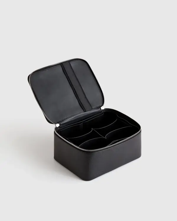 Quince Italian Leather Travel Cosmetic Case - Black