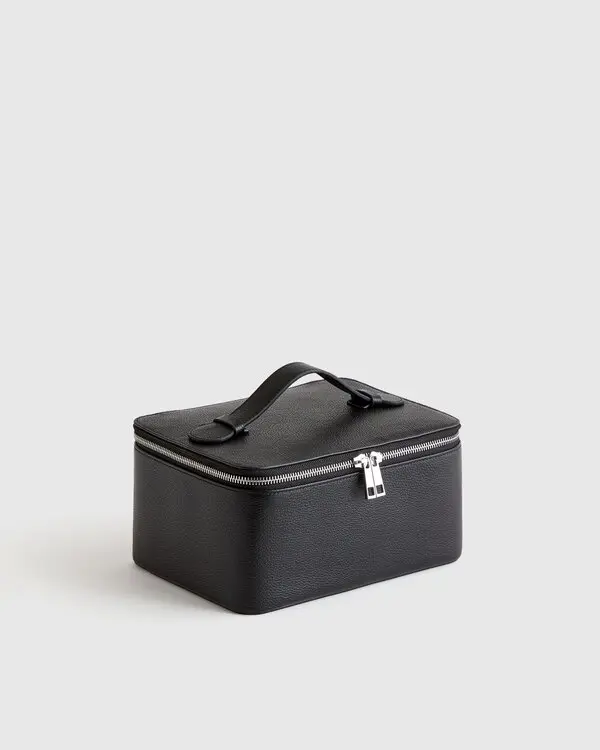 Quince Italian Leather Travel Cosmetic Case - Black