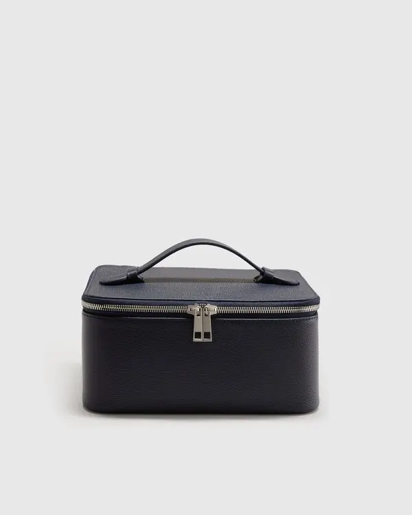 Quince Italian Leather Travel Cosmetic Case - Deep Navy