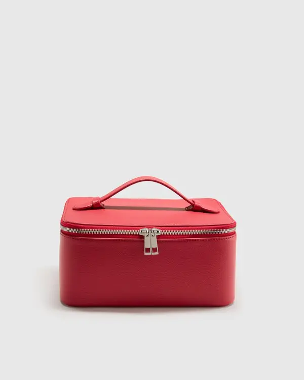 Quince Italian Leather Travel Cosmetic Case - Ruby Red
