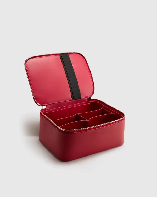 Quince Italian Leather Travel Cosmetic Case - Ruby Red