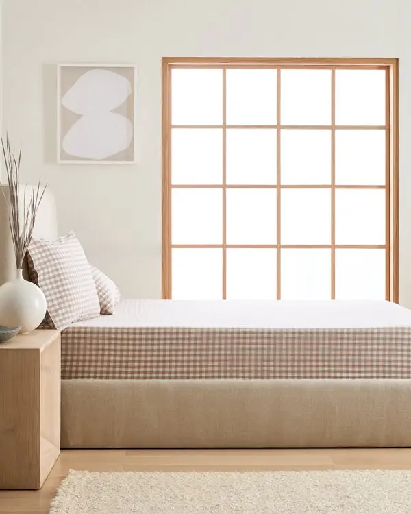 Quince Classic Organic Percale Gingham Fitted Sheet Set - Cafe