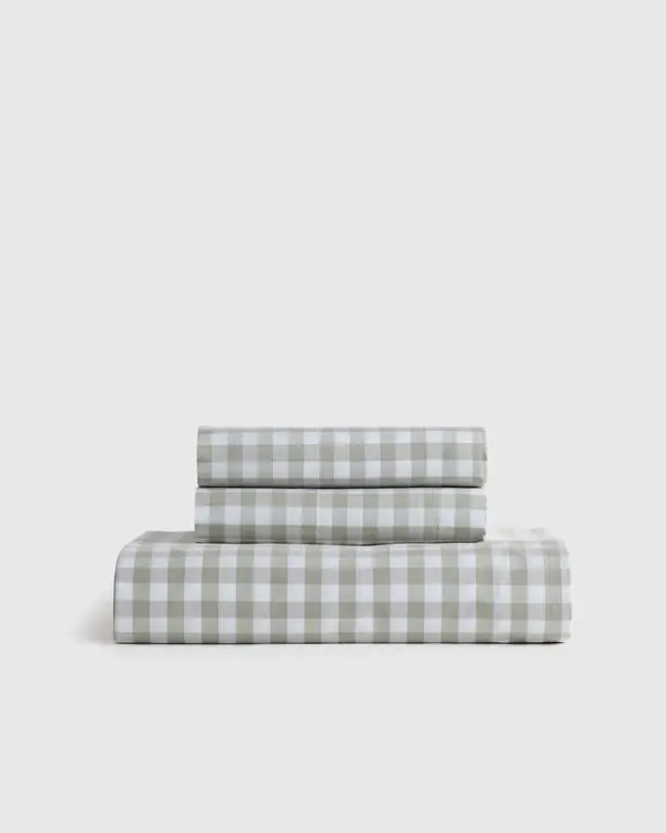 Quince Organic Crisp Percale Gingham Fitted Sheet Set - Willowleaf
