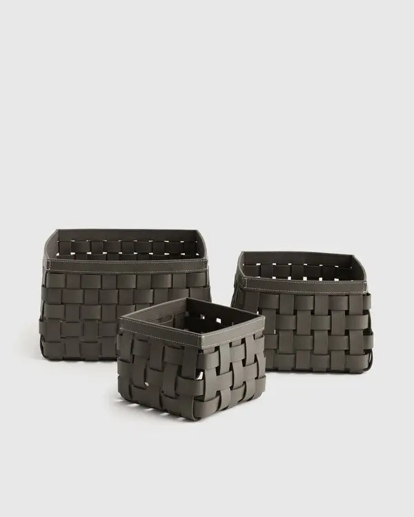 Quince Recycled Woven Leather Baskets - Brown