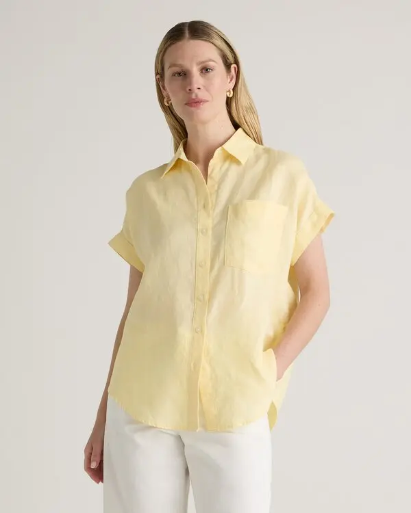 Quince 100% European Linen Camp Shirt - Soft Yellow