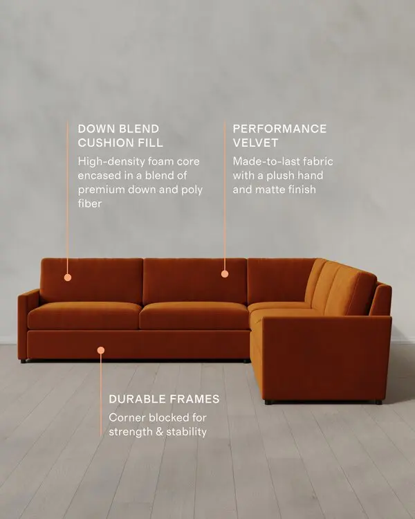 Quince Brennan L Sectional In Performance Velvet - Rust