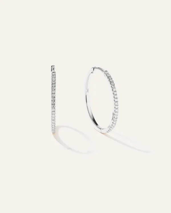 Quince 14k Gold Diamond Pave Hoop Earrings - White Gold