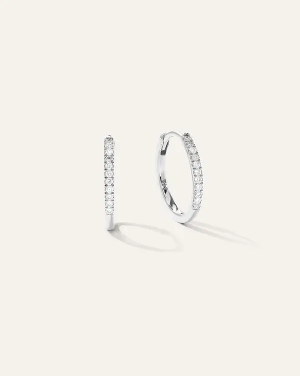 Quince 14k Gold Diamond Pave Hoop Earrings - White Gold
