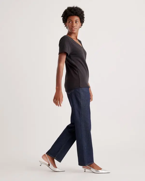 Quince Organic Cotton Slub V-neck T-shirt - Black