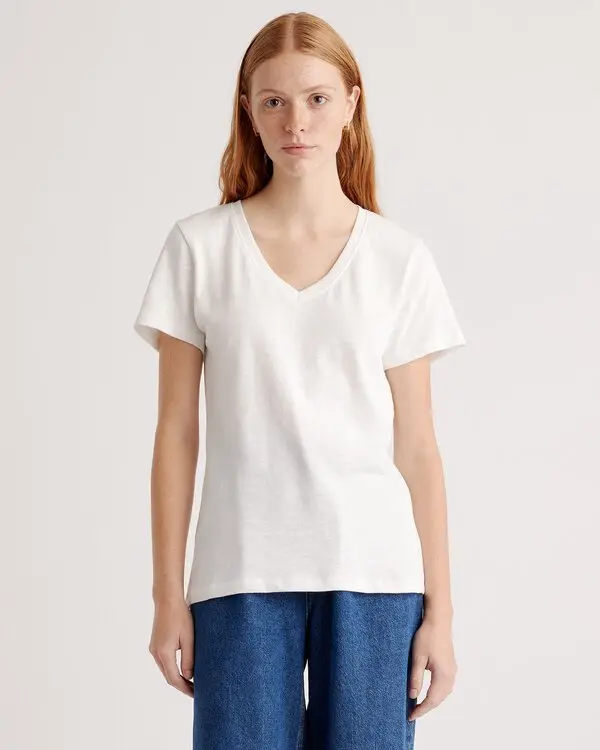 Quince Organic Cotton Slub V-neck Tee