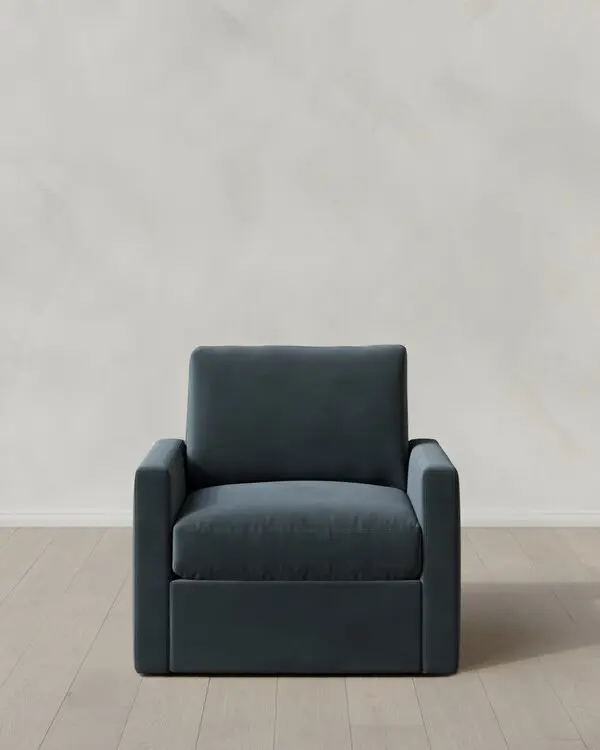 Quince Brennan Swivel Chair In Performance Velvet - Pine