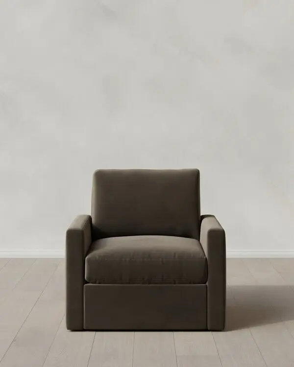 Quince Brennan Swivel Chair In Performance Velvet - Sable
