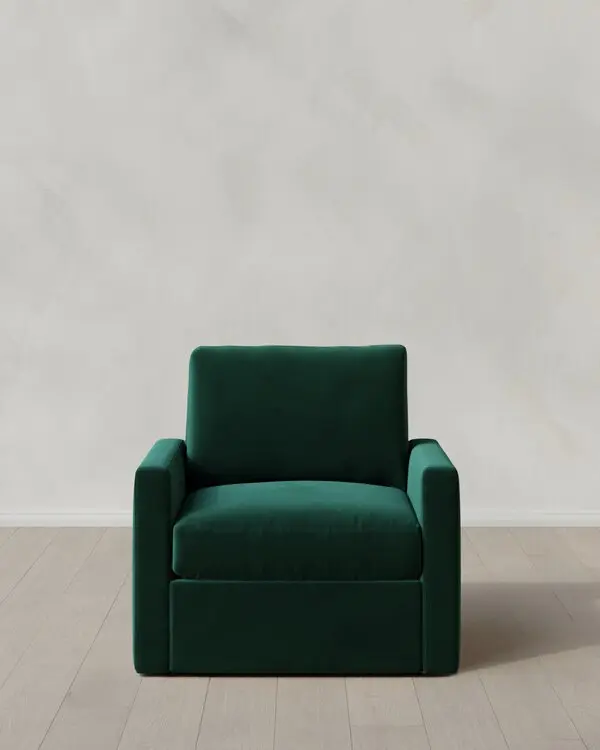 Quince Brennan Swivel Chair In Performance Velvet - Spruce
