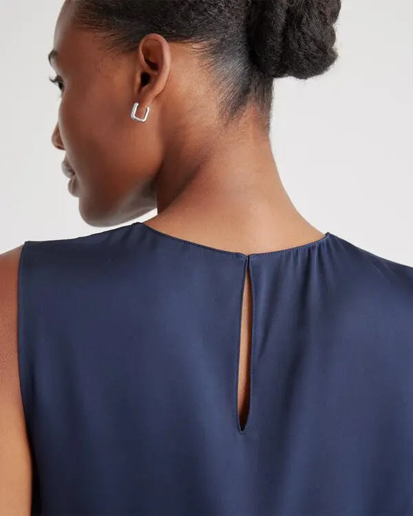 Quince Stretch Silk Shell Tank Top - Navy