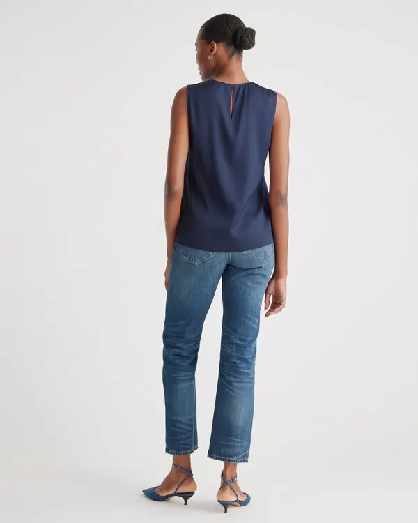 Quince Stretch Silk Shell Tank Top - Navy