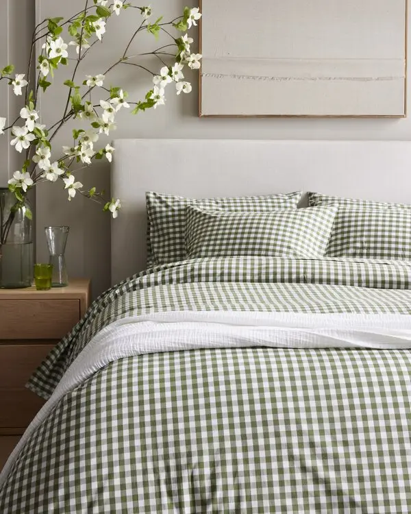 Quince Organic Crisp Percale Gingham Deluxe Bedding Bundle