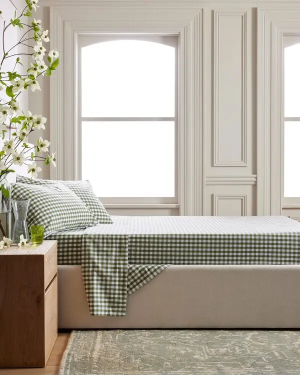 Quince Organic Crisp Percale Gingham Deluxe Bedding Bundle
