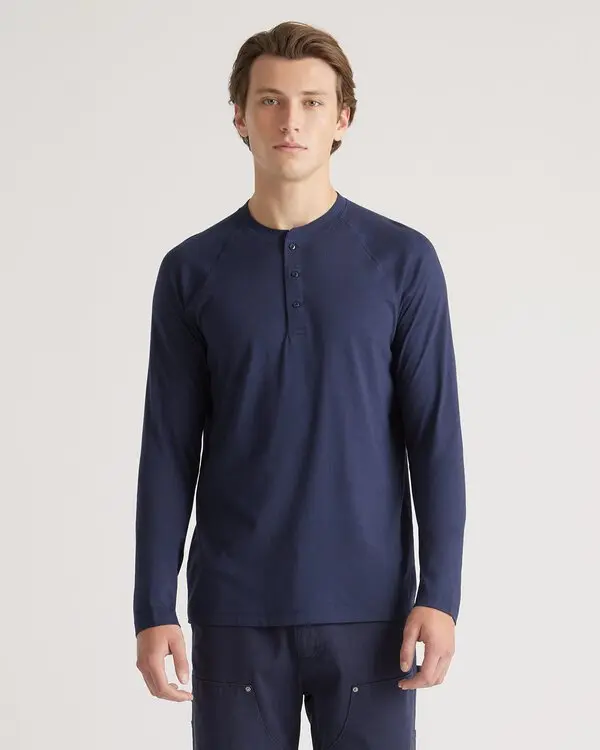 Quince Cotton Modal Long Sleeve Henley T-shirt - Navy