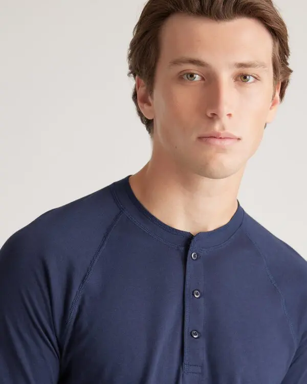 Quince Cotton Modal Long Sleeve Henley T-shirt - Navy