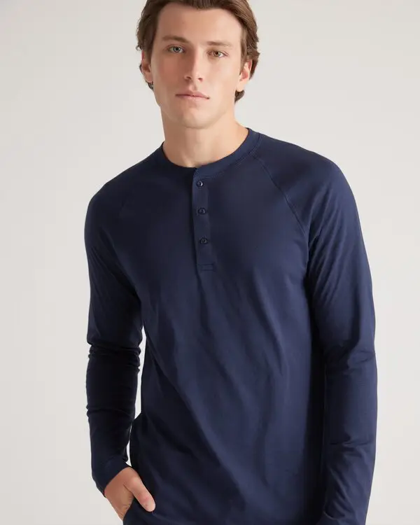 Quince Cotton Modal Long Sleeve Henley T-shirt - Navy