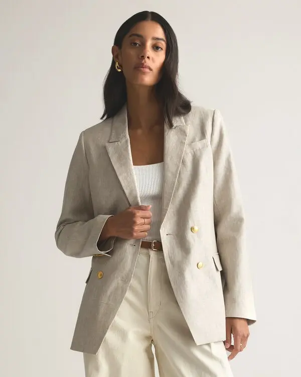 Quince 100% European Linen Relaxed Double-breasted Blazer - Flax