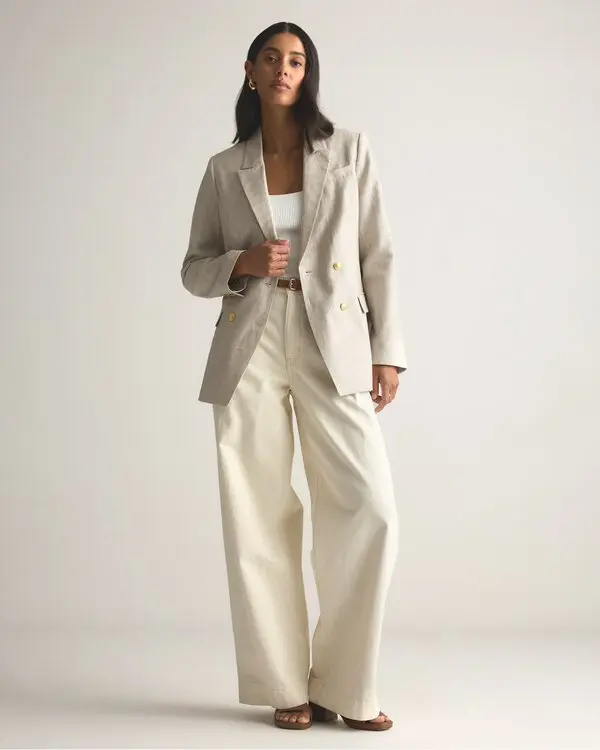 Quince 100% European Linen Relaxed Double-breasted Blazer - Flax