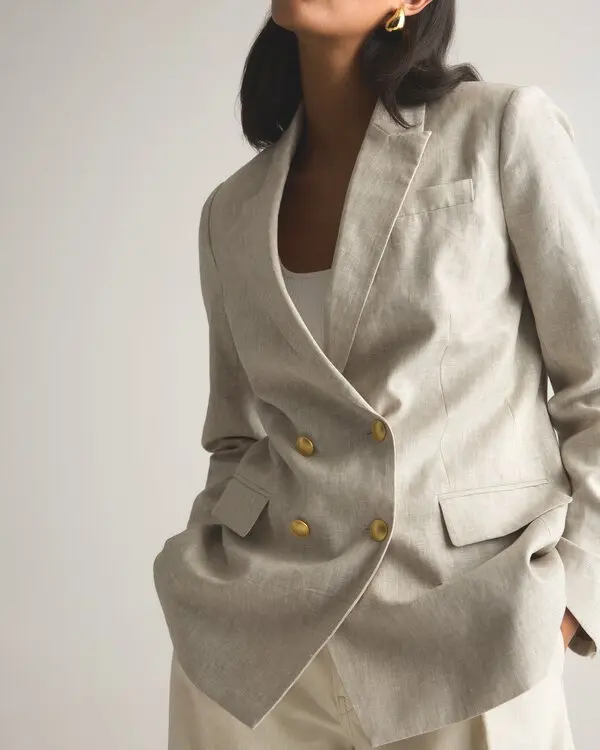 Quince 100% European Linen Relaxed Double-breasted Blazer - Flax