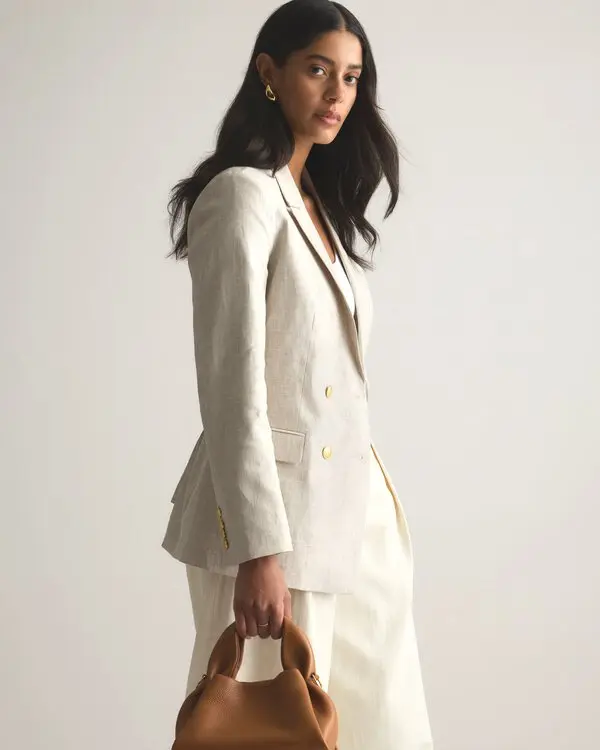 Quince 100% European Linen Relaxed Double-breasted Blazer - Flax