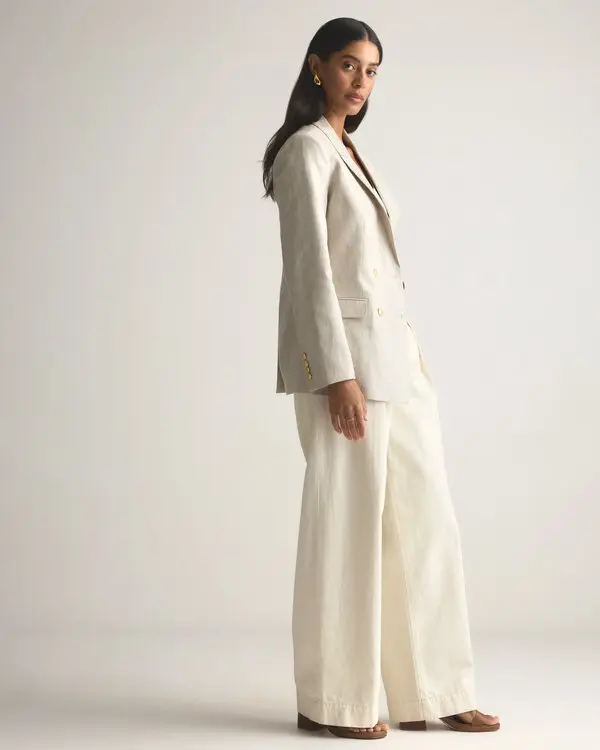 Quince 100% European Linen Relaxed Double-breasted Blazer - Flax