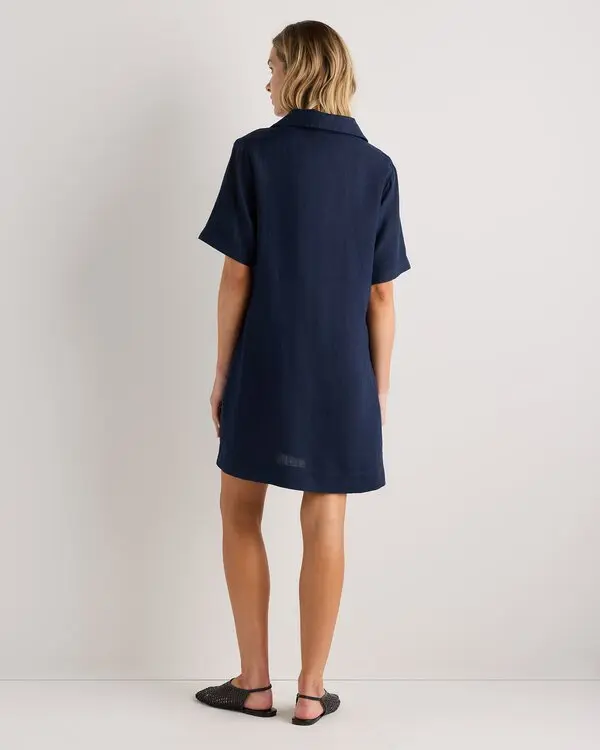 Quince 100% European Linen Popover Mini Dress - Deep Navy