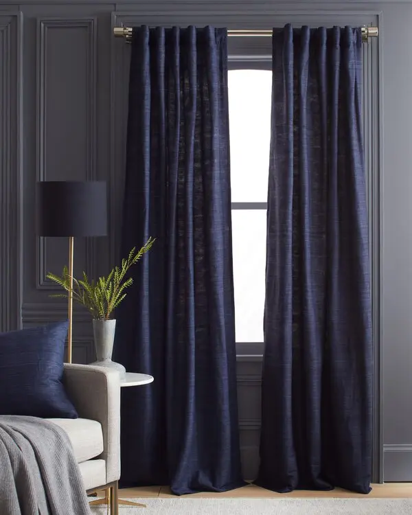 Quince Raw Silk Curtain - Navy