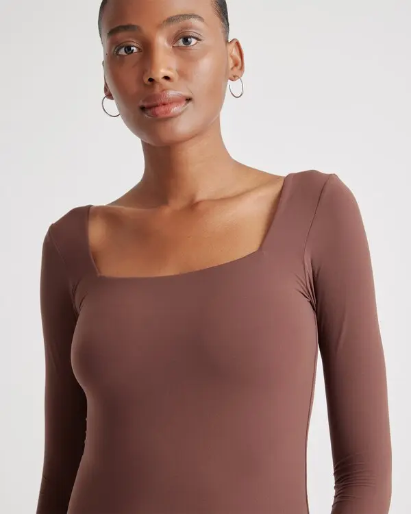Quince Second Skin Square Neck Long Sleeve Bodysuit - Cocoa