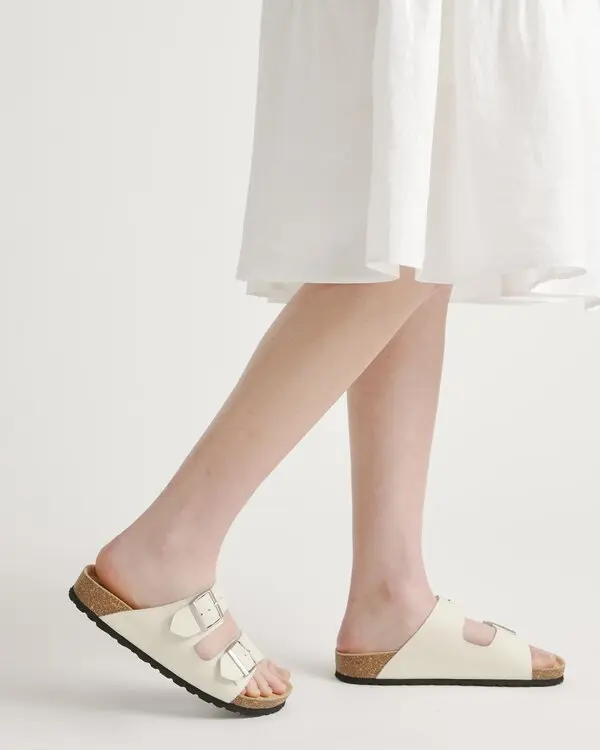 Quince Nappa Leather Double Buckle Slides - Bone