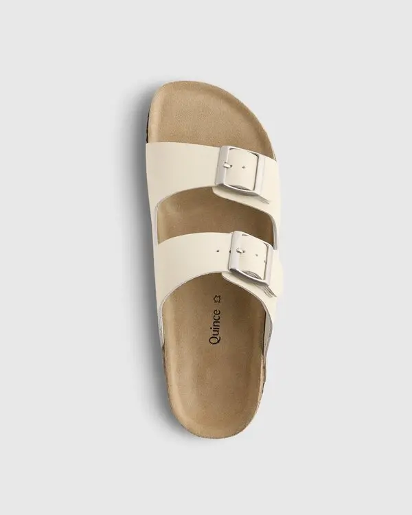 Quince Nappa Leather Double Buckle Slides - Bone