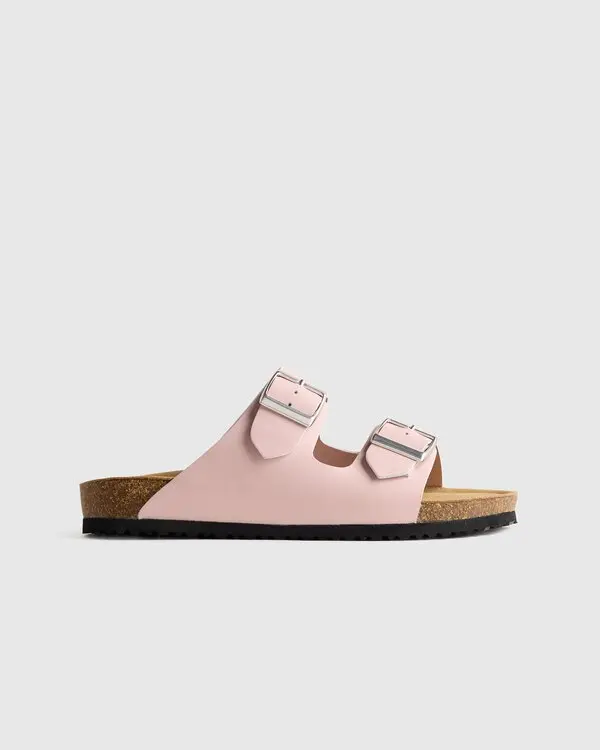 Quince Nappa Leather Double Buckle Slides - Shell Pink