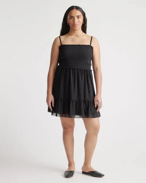 Quince Chiffon Smocked Sleeveless Mini Dress - Black