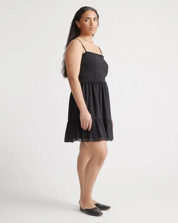 Quince Chiffon Smocked Sleeveless Mini Dress - Black
