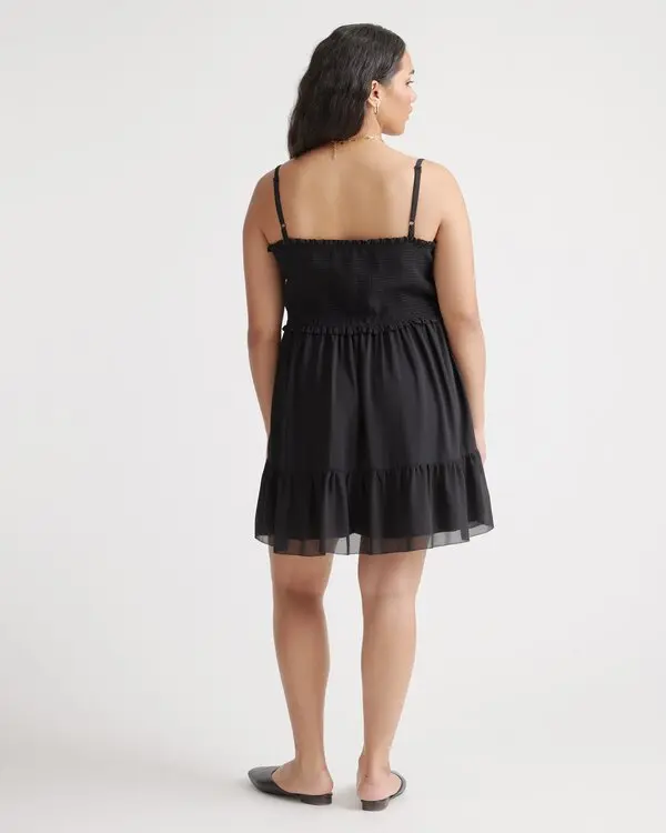 Quince Chiffon Smocked Sleeveless Mini Dress - Black